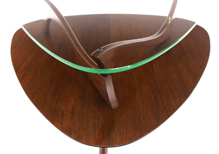 Pair of Round Triangular Tri Legged Two Tier Side End Tables For Sale ...