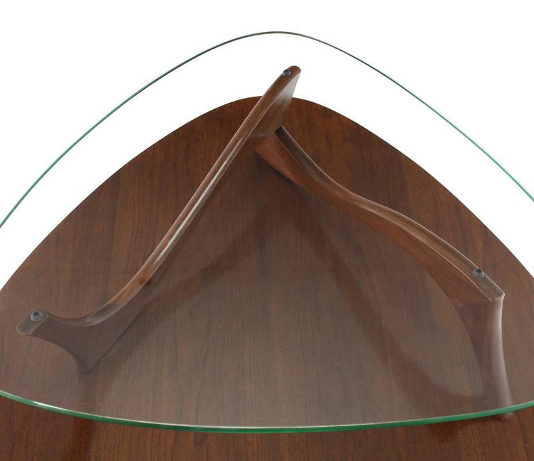 Pair of Round Triangular Tri Legged Two Tier Side End Tables For Sale ...