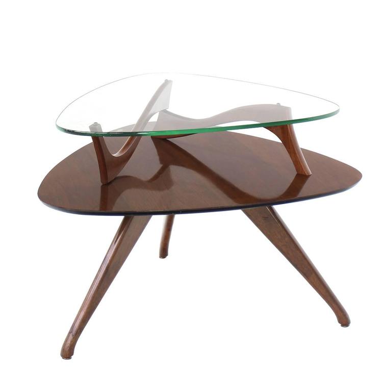 Pair of Round Triangular Tri Legged Two Tier Side End Tables For Sale ...