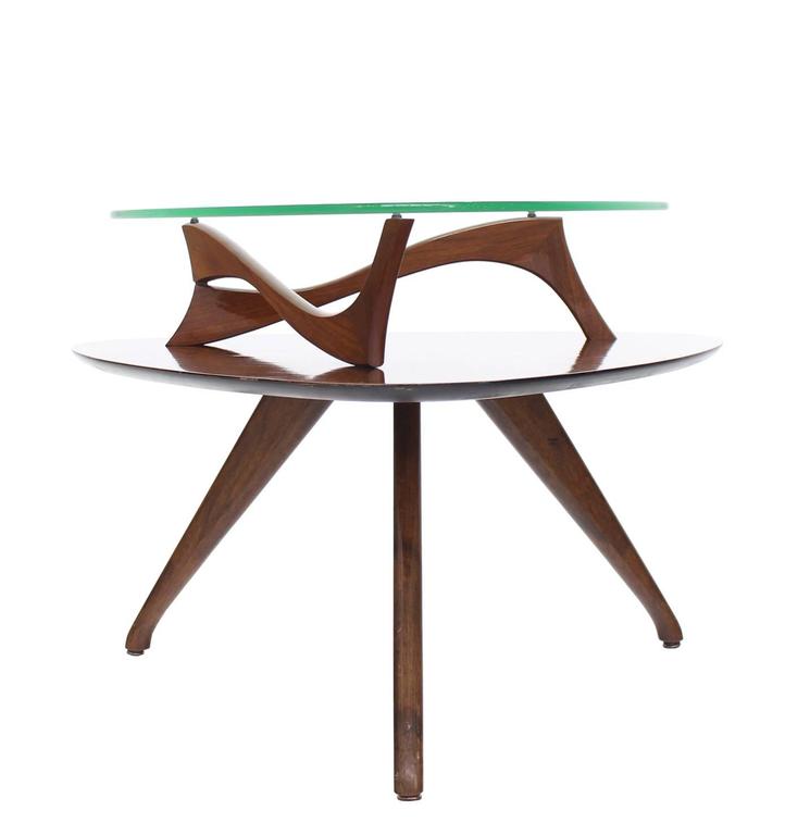 Pair of Round Triangular Tri Legged Two Tier Side End Tables For Sale ...