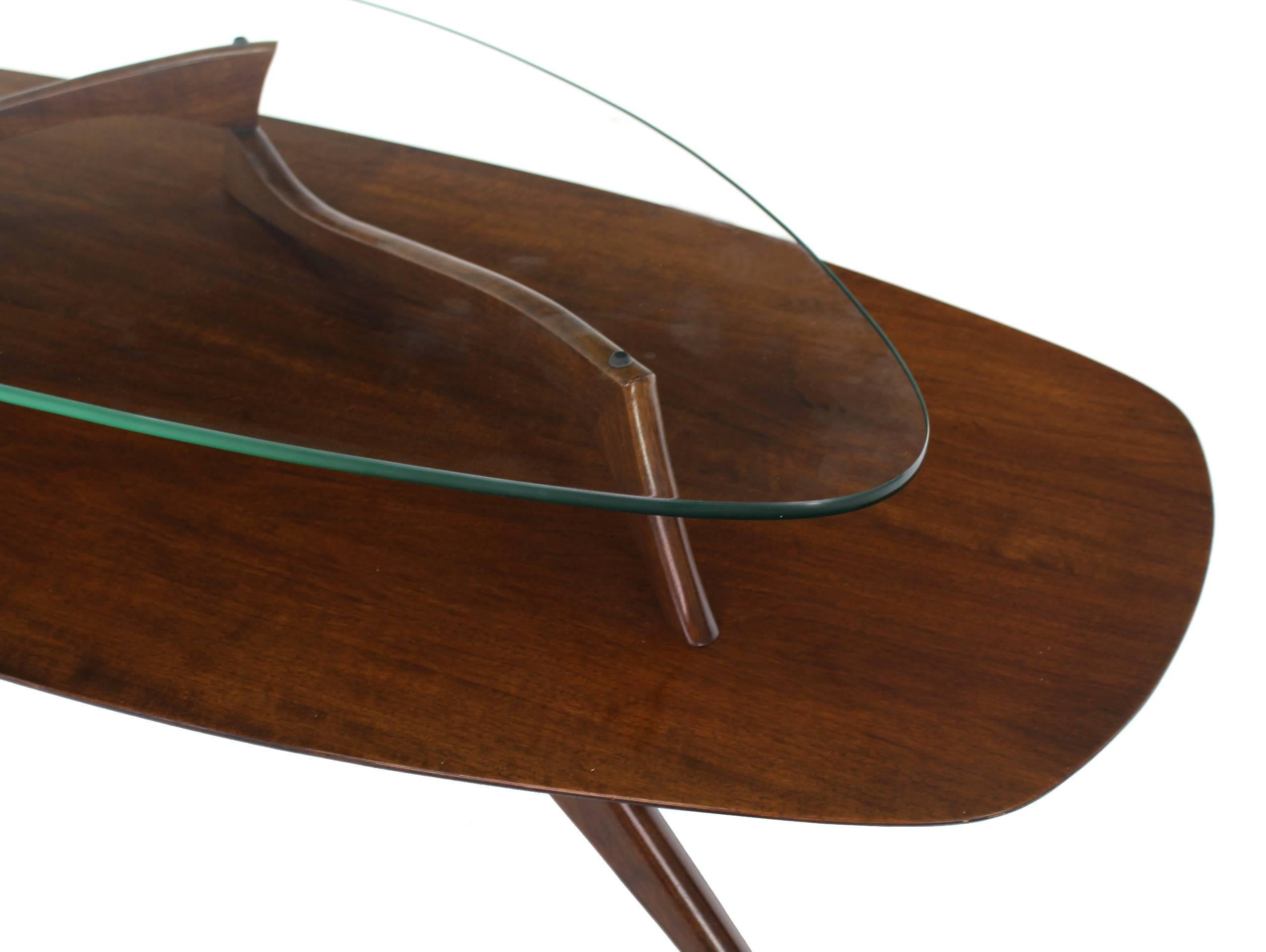 Walnut and Glass Two-Tier Oval Coffee Table at 1stDibs | oval two tier ...