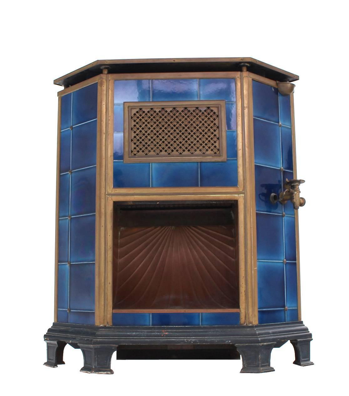 Unusual Antique Austrian Corner Gas Fireplace For Sale at 1stdibs