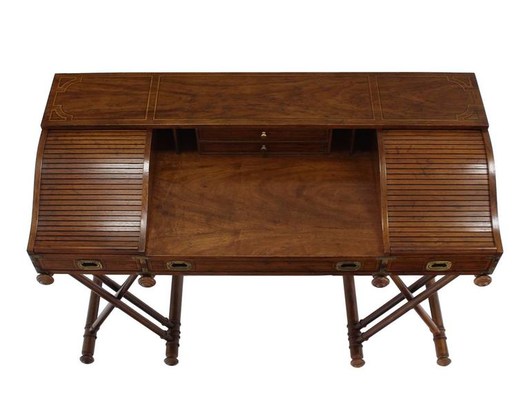 Faux Bamboo Base Campaign Secretary Roll Top Style Desk at 1stDibs