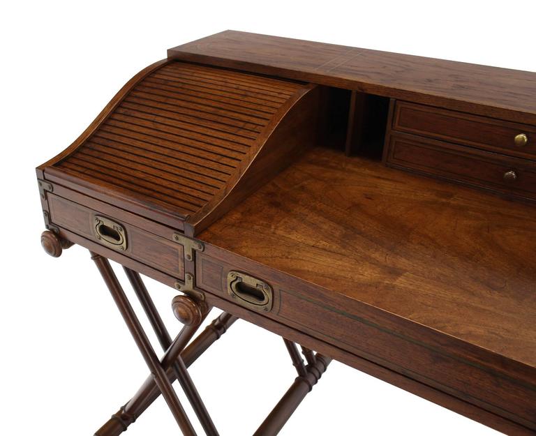 Faux Bamboo Base Campaign Secretary Roll Top Style Desk at 1stDibs