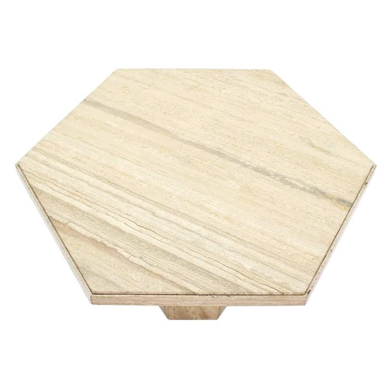 Hexagon Shape Top Travertine Single Pedestal Base Game or Center Table ...