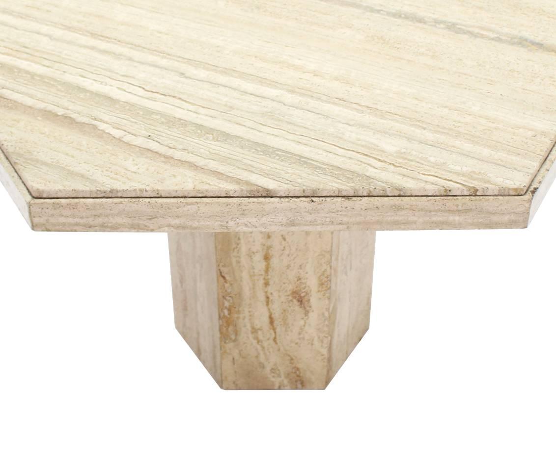 Hexagon Shape Top Travertine Single Pedestal Base Game or Center Table ...