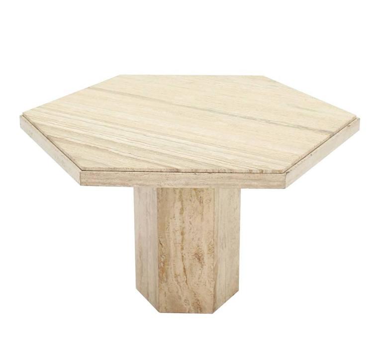 Hexagon Shape Top Travertine Single Pedestal Base Game or Center Table ...