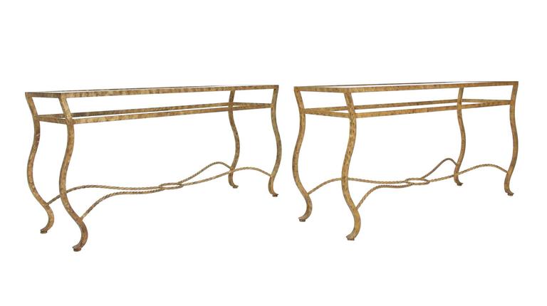 Pair of Ornate Gold Finish Console Tables For Sale at 1stDibs