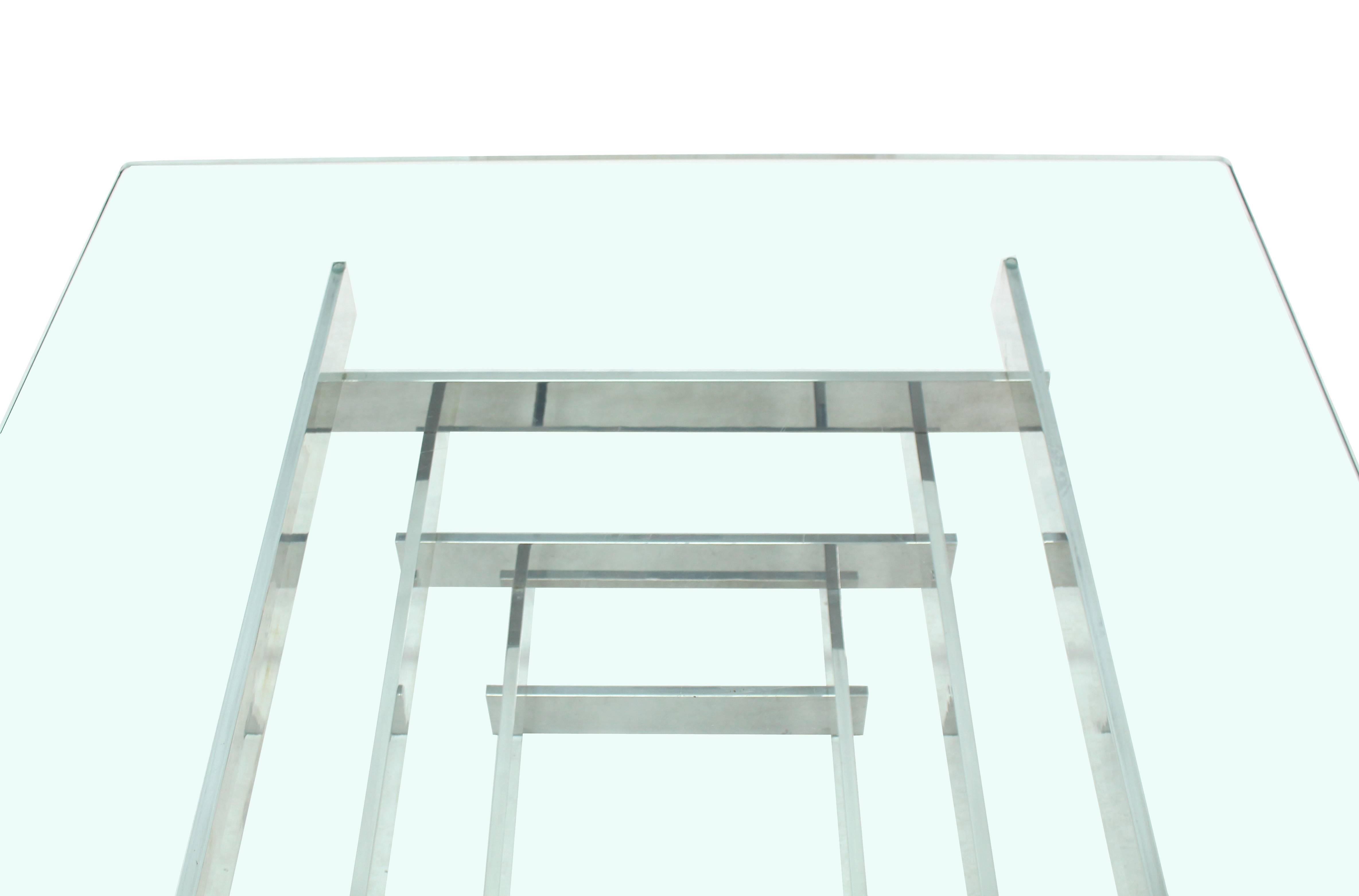 Square Thick Glass Top Stainless Pyramid Shape Base Coffee Table at ...