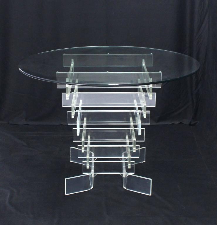 Stacked Lucite Base Round Gueridon Center Table For Sale at 1stDibs
