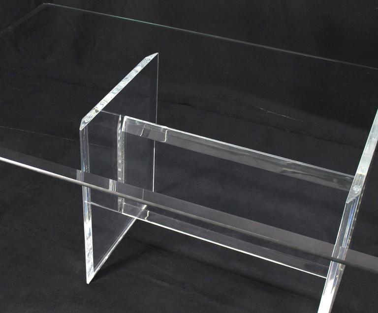 Lucite Base Glass Top Rectangular Coffee Table at 1stDibs