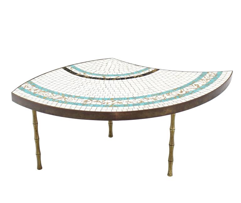 Three-Part Bronze and Mosaic Round Coffee Table at 1stDibs