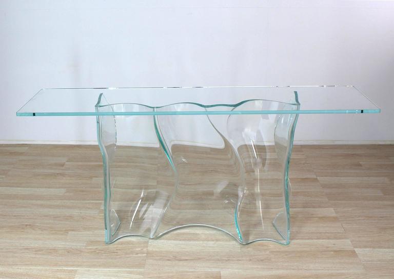 Organic Free Form Molded Bent Glass Wave Pattern Large Console Table ...
