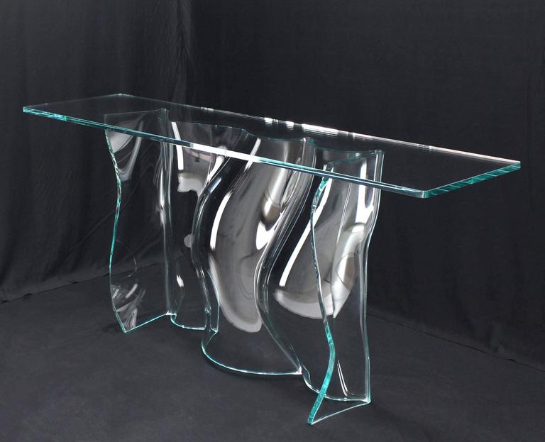 Organic Free Form Molded Bent Glass Wave Pattern Large Console Table ...