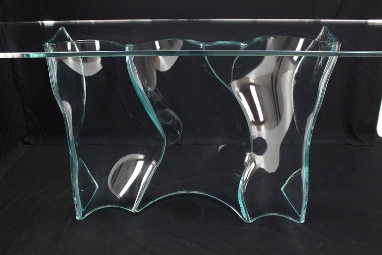 Organic Free Form Molded Bent Glass Wave Pattern Large Console Table ...