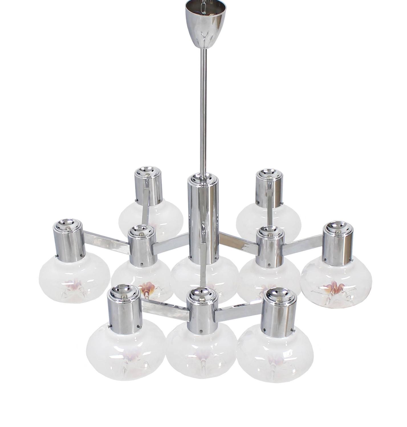 Large Chrome and Blown Glass Shades Light Fixture For Sale at 1stdibs