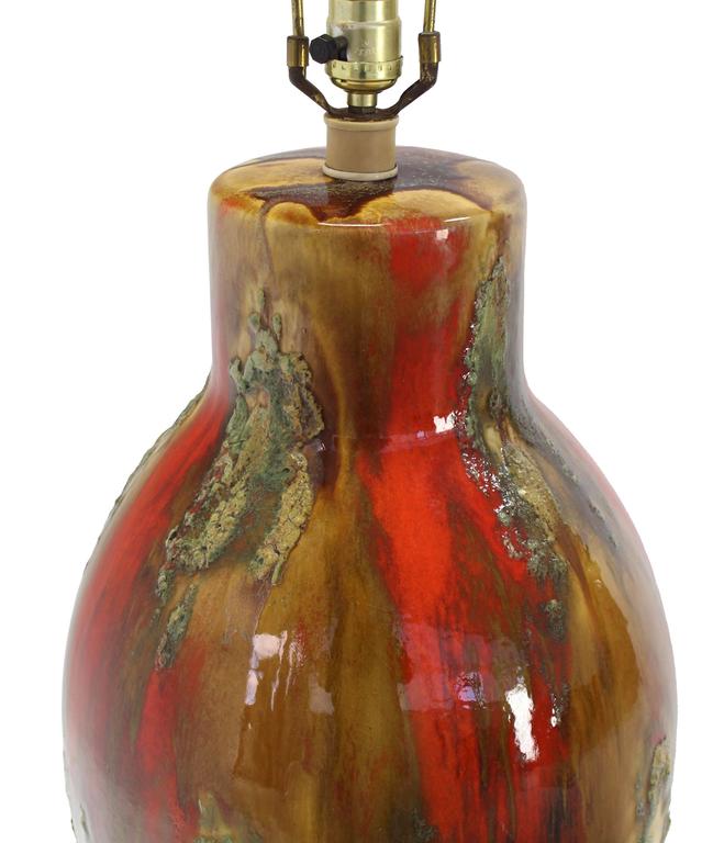 Art Pottery Drip Glazed Vase Shape Table Lamp Red and Yellow Lava at ...