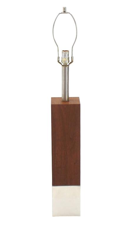 Walnut Cube Shape Table Lamp on Chrome Base For Sale at 1stDibs