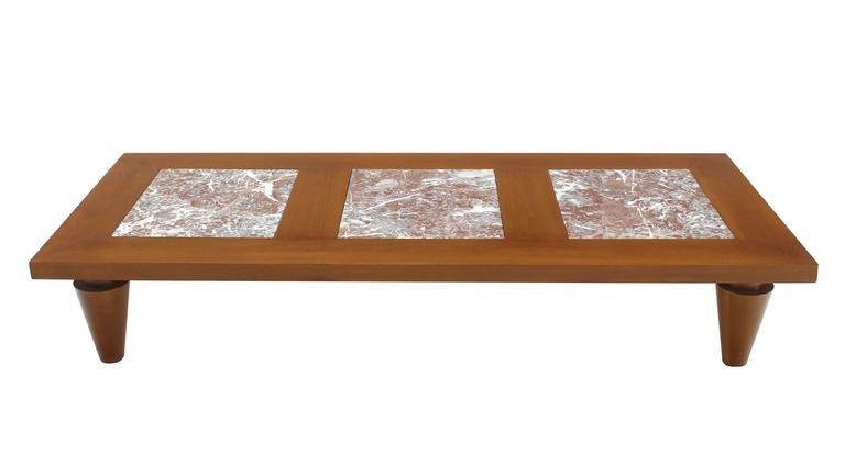 Large Rectangular Coffee Table on Heavy Legs with Marble Inserts at 1stDibs