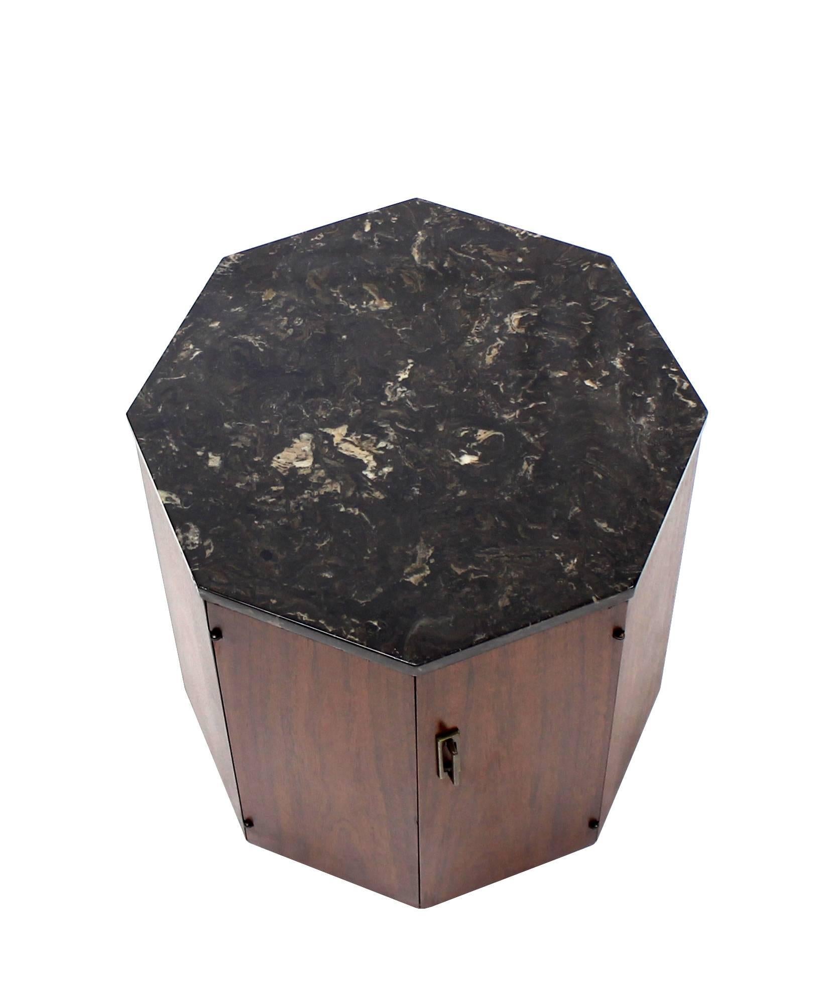 Octagon Marble-Top Side Table with Compartment at 1stDibs