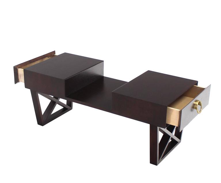 Bi Level Coffee Table with Two Side Drawers Storage in Espresso Finish ...