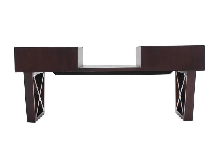 Bi Level Coffee Table with Two Side Drawers Storage in Espresso Finish ...