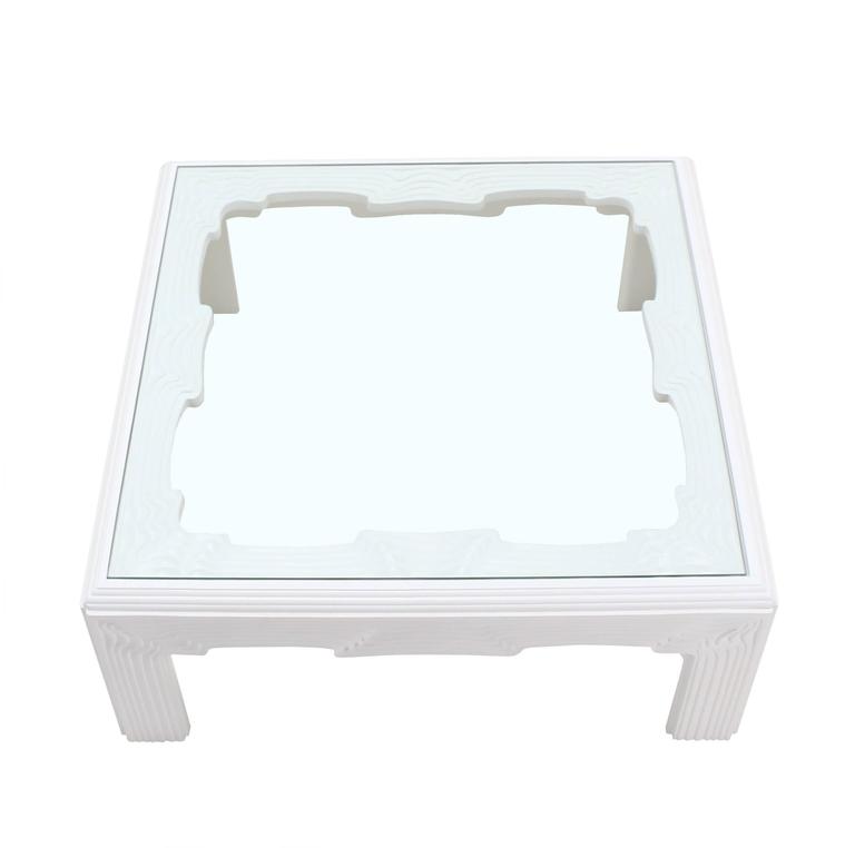 Square Modern "Wave" Pattern Carving White Lacquer Coffee Table For ...