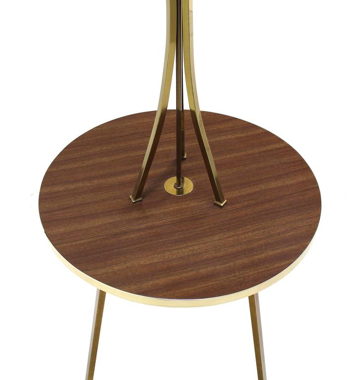 Brass Tri Leg Tripod Base Round Side Table Floor Lamp For Sale at 1stDibs