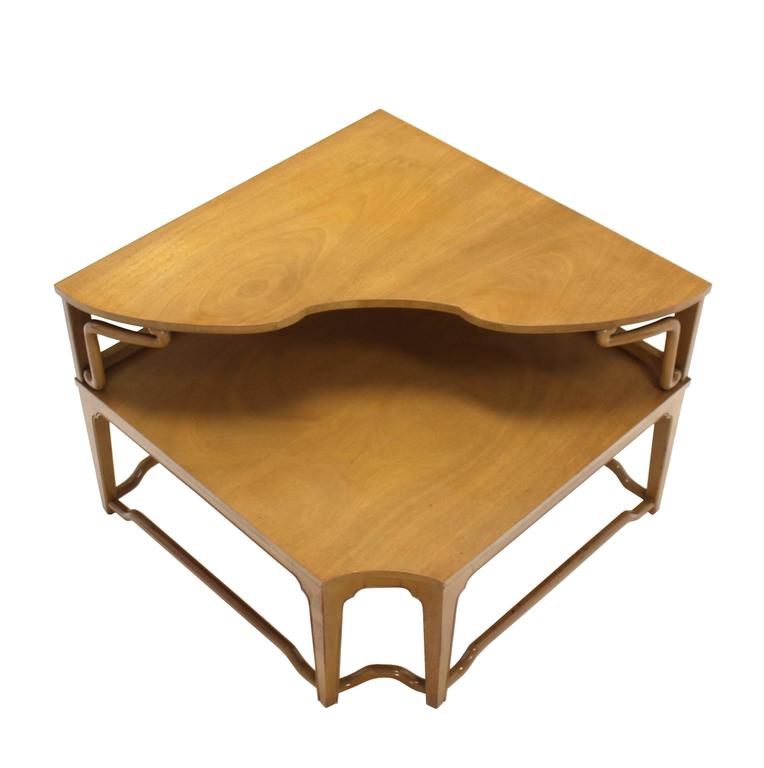 Large Mid Century Modern Asian Inspired Corner Two Tier Step Table at ...