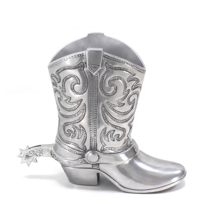 Large Cast Metal Western Boot Vase Planter Towle Silver For Sale at ...