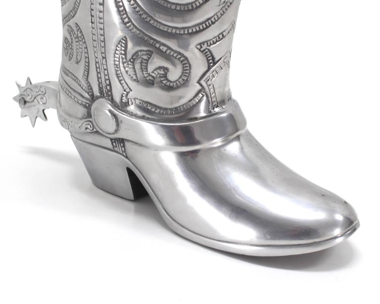 Large Cast Metal Western Boot Vase Planter Towle Silver For Sale at ...