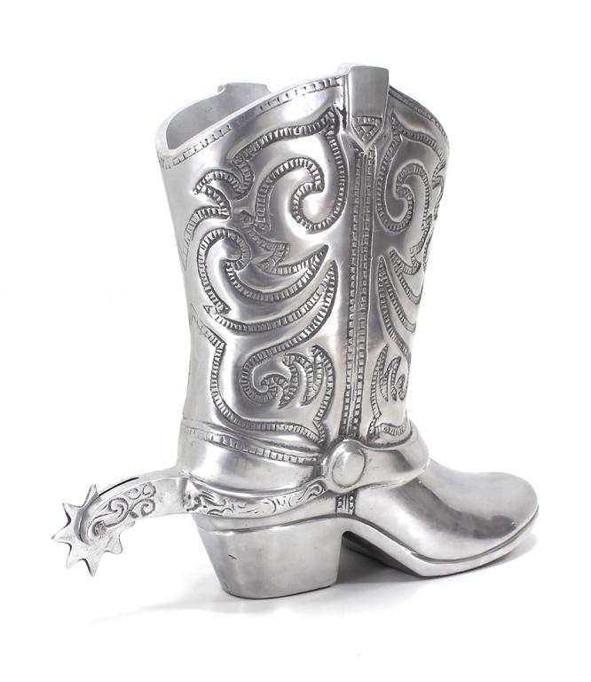 Large Cast Metal Western Boot Vase Planter Towle Silver For Sale at ...