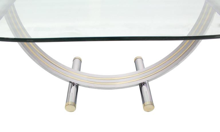 Large Oval Glass Brass Chrome Dining Conference Table, Mid-Century at ...