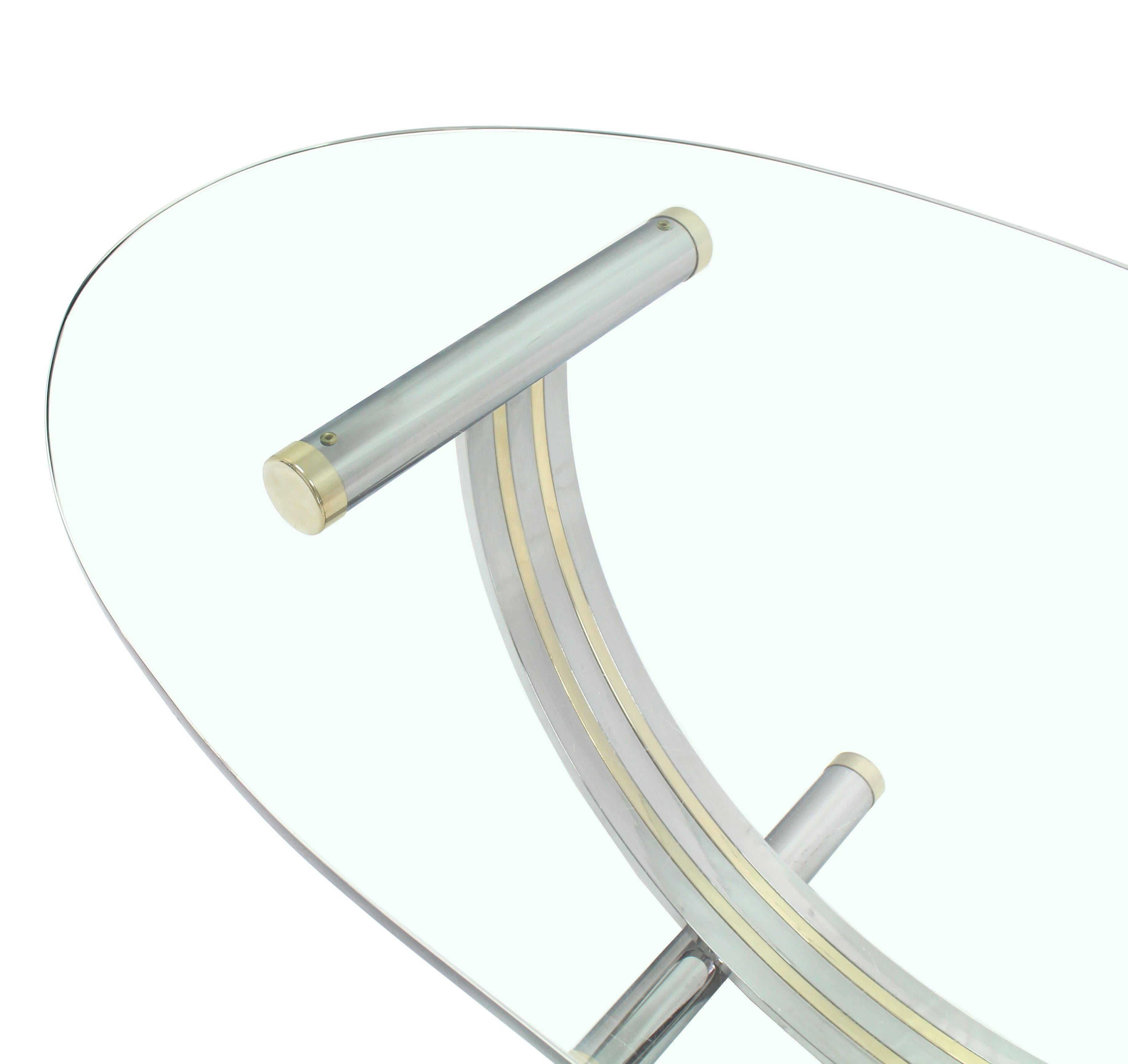 Large Oval Glass Brass Chrome Dining Conference Table, Mid-Century at ...