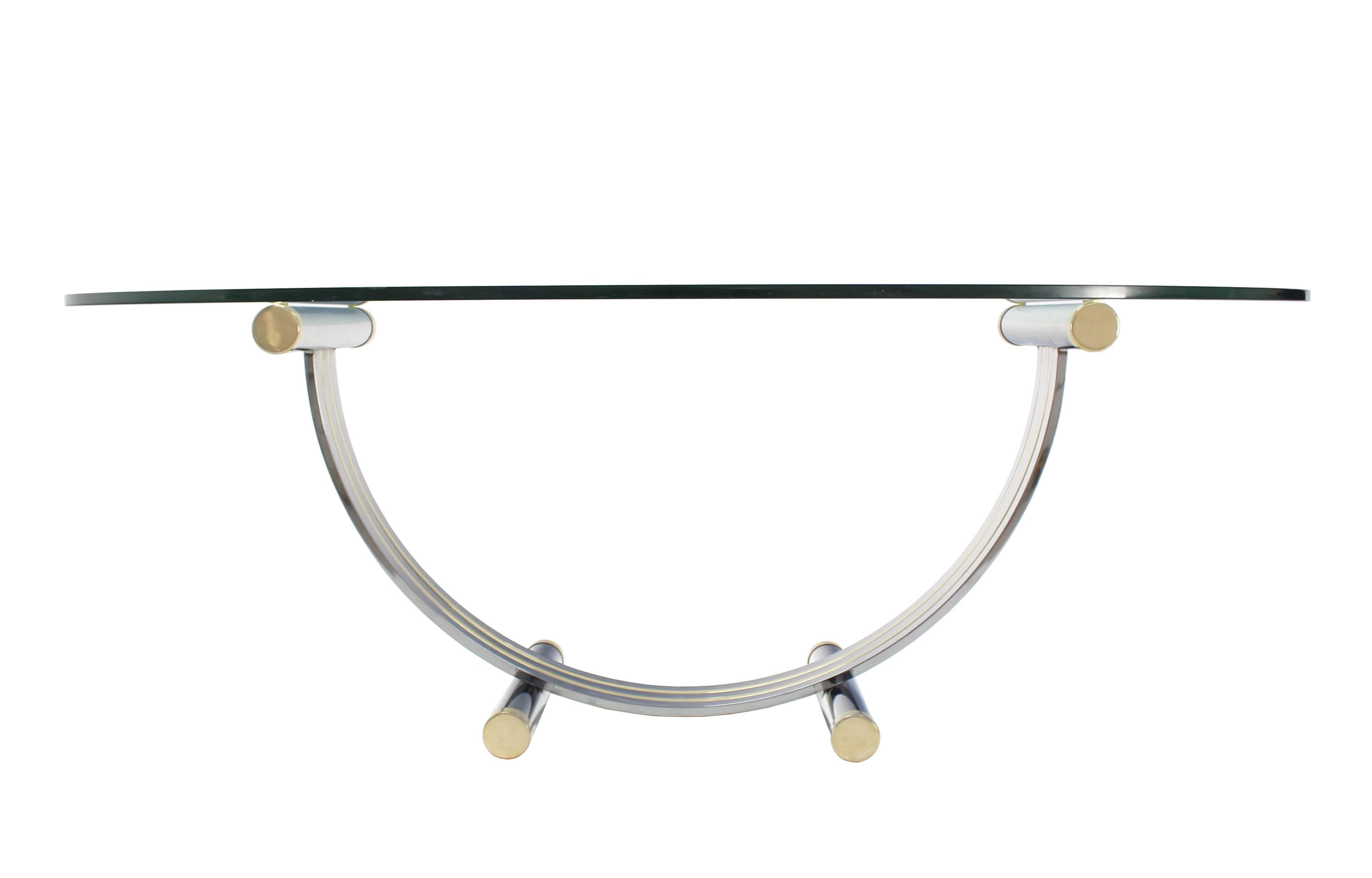 Large Oval Glass Brass Chrome Dining Conference Table, Mid-Century at ...