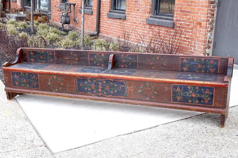 1800s Painted Bench with Storage at 1stDibs