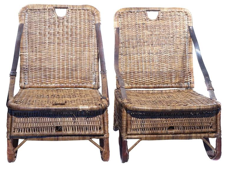Pair of Folding Wicker Canoe Chairs at 1stDibs | folding wicker chairs ...