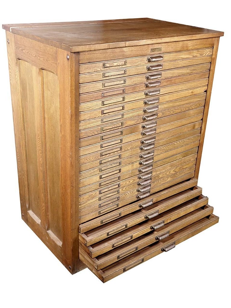 1800s Oak 24-Draw Flat File at 1stDibs
