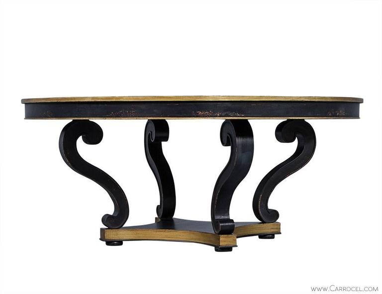 Distressed Black Scroll Leg Dining Table For Sale at 1stDibs