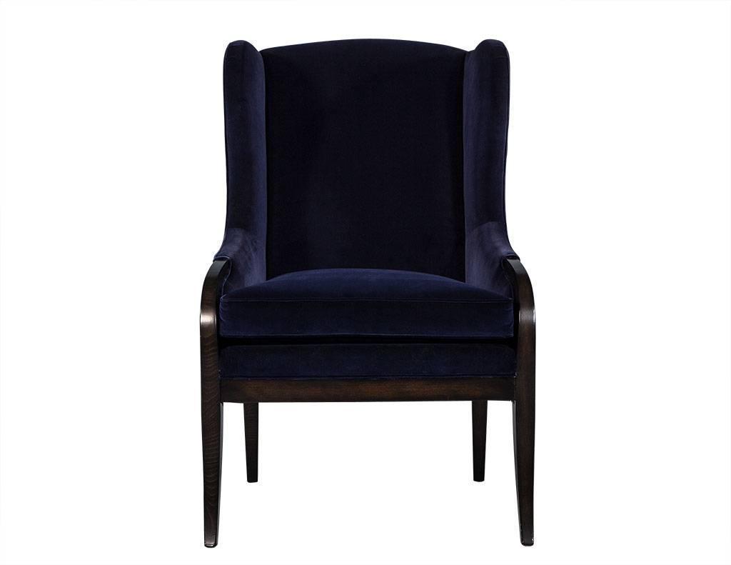 Pair of Blue Velvet Wing Chairs by Carrocel For Sale at 1stdibs