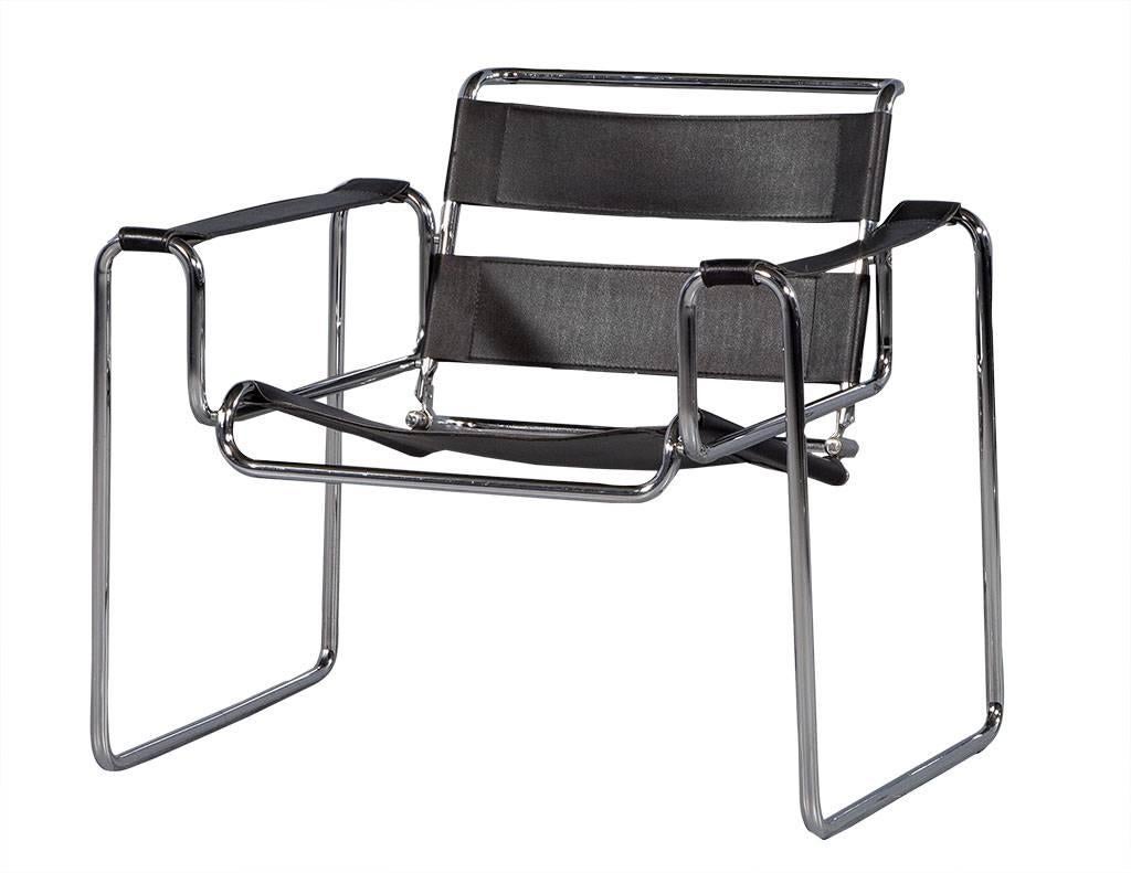 Pair of Black Leather Wassily Style Armchairs at 1stDibs