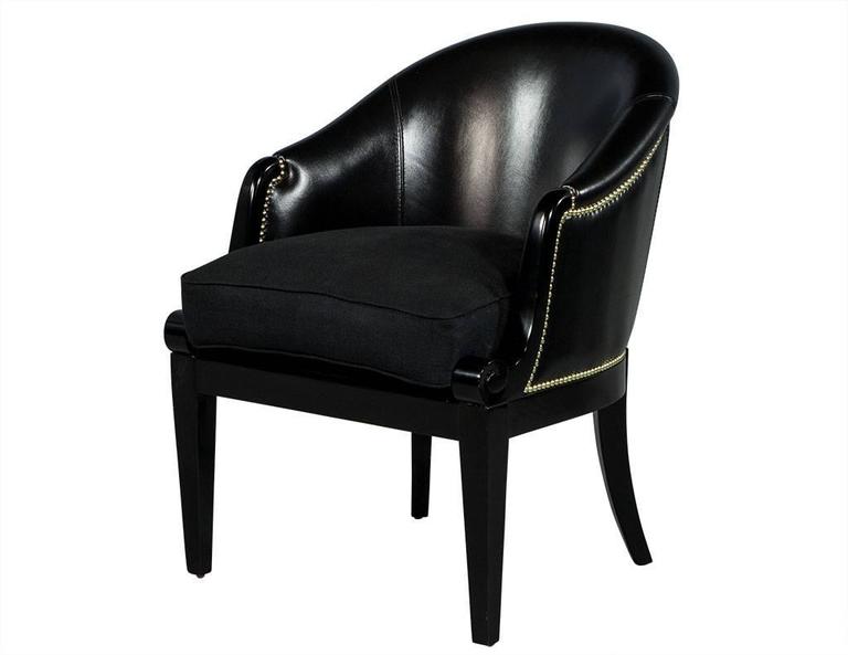 Pair of Black Leather Curved Back Club Chairs at 1stDibs