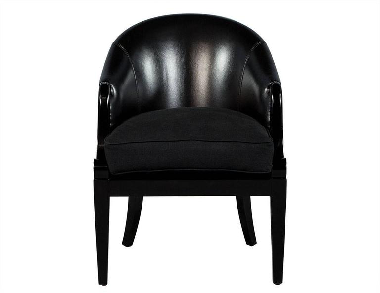 Pair of Black Leather Curved Back Club Chairs at 1stDibs