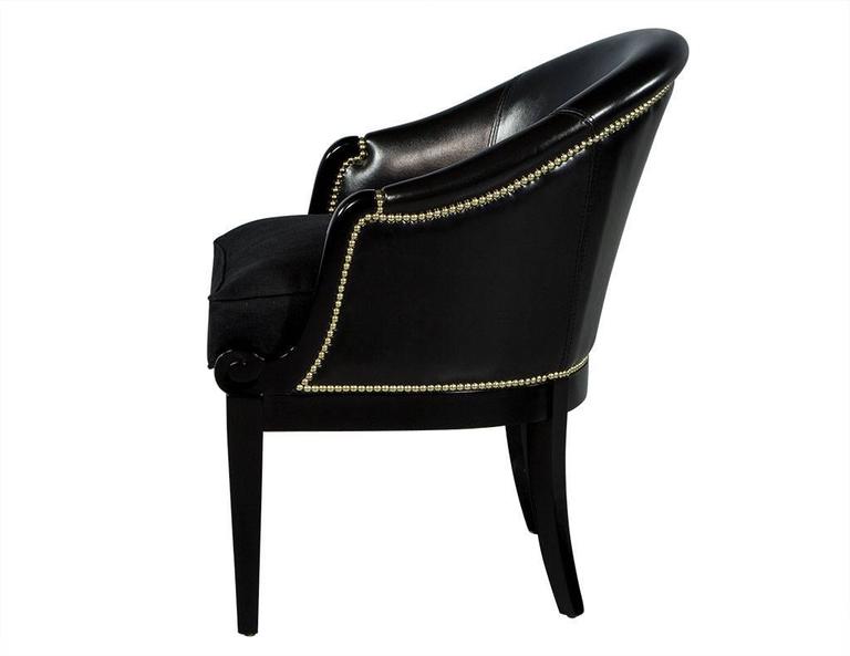 Pair of Black Leather Curved Back Club Chairs at 1stDibs