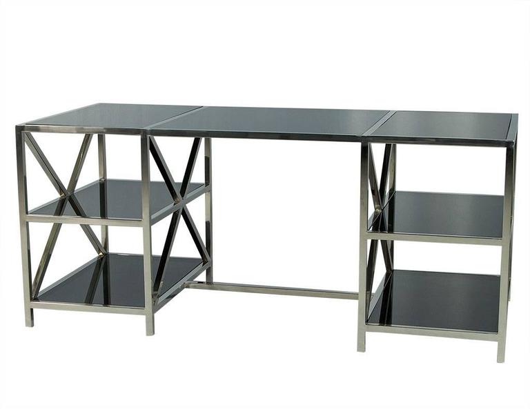 Modern Smoked Glass and Stainless Steel Desk at 1stDibs