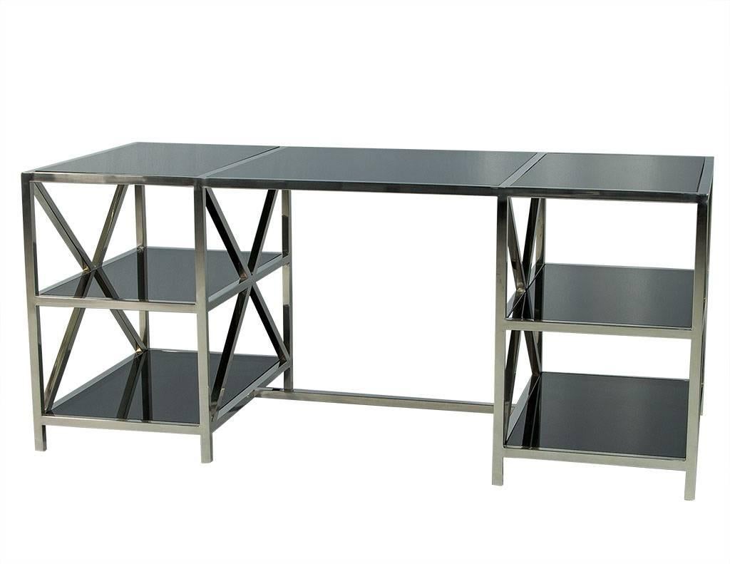Modern Smoked Glass and Stainless Steel Desk at 1stDibs | smoked glass ...
