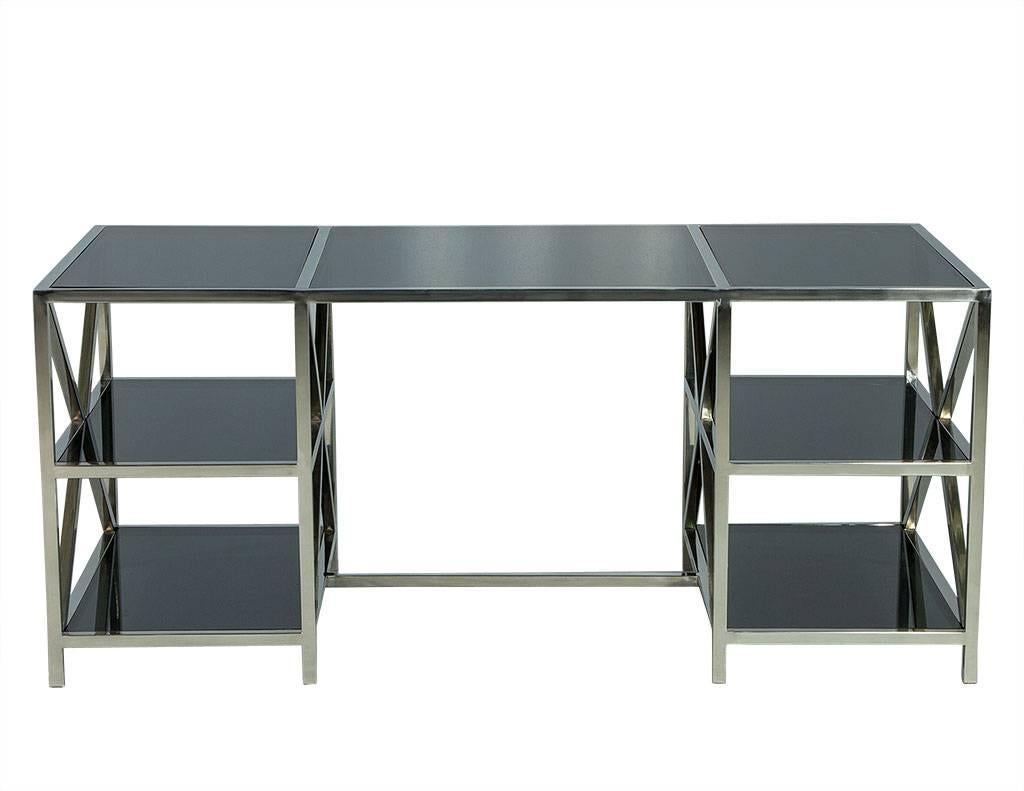 Modern Smoked Glass and Stainless Steel Desk at 1stDibs | smoked glass ...