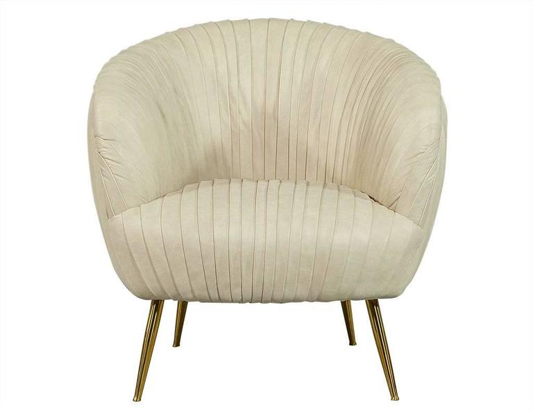 Pair of Cream Paneled Leather Accent Chairs For Sale at 1stDibs