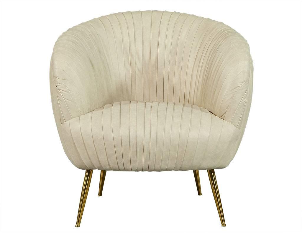 Pair of Cream Paneled Leather Accent Chairs For Sale at 1stDibs