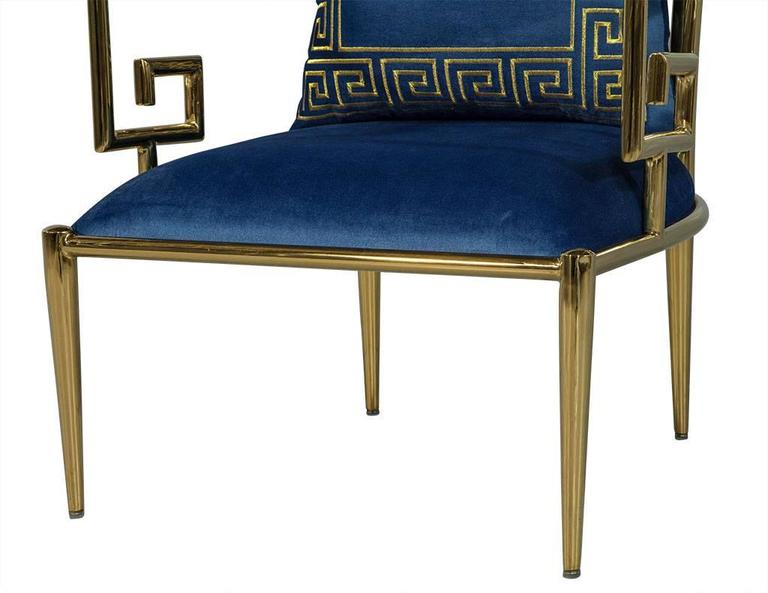 Pair of Royal Blue Velvet Greek Key Armchairs For Sale at 1stDibs